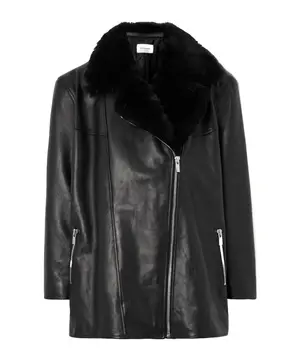 Magda Butrym Leather Coat With Fur Trim