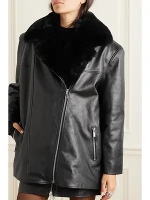 Magda Butrym Leather Coat With Fur Trim
