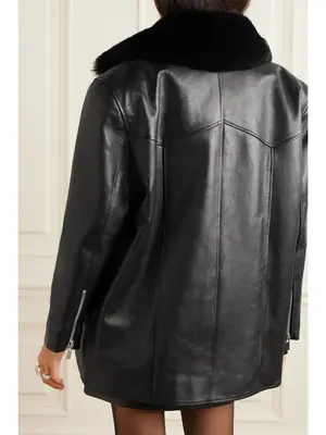 Magda Butrym Leather Coat With Fur Trim