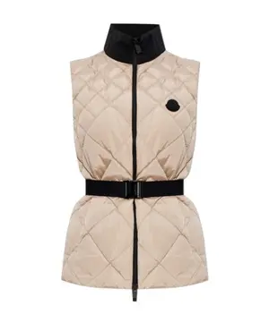 Moncler Quilted Zip-up Vest With High Collar And Belt - Off-white