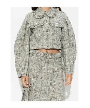 GANNI Raw Edge Tweed Blazer