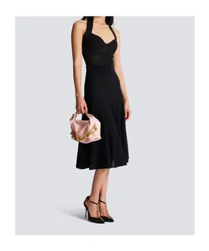 Balmain Halterneck Pleated Knit Midi Dress - Black