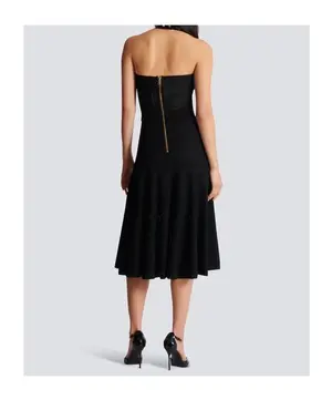 Balmain Halterneck Pleated Knit Midi Dress - Black
