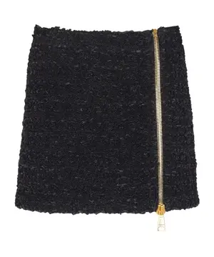 Balmain Short Zipped Tweed Skirt - Black