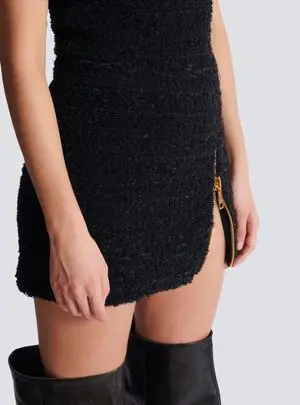 Balmain Short Zipped Tweed Skirt - Black