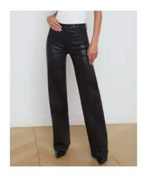 L'Agence Clayton Coated Wide-leg Jeans - Black