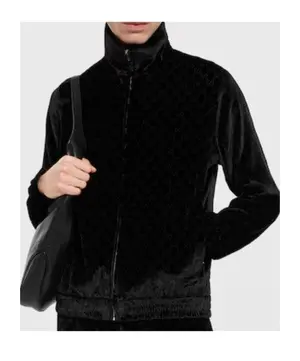 Gucci Gg Velvet Devoré Zipped Jacket - Black