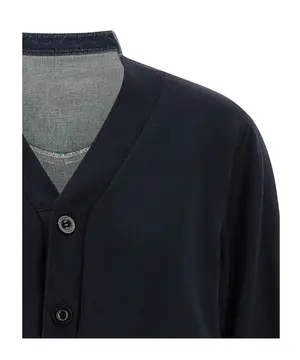 Sacai Denim-panelled V-neck Cardigan