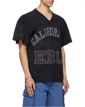 ERL Mesh Logo V-neck Short Sleeve Polo Shirt