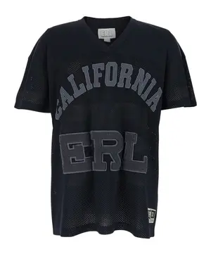 ERL Mesh Logo V-neck Short Sleeve Polo Shirt - Black
