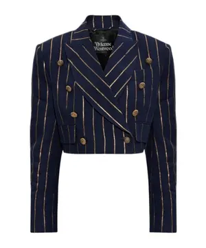 VIVIENNE WESTWOOD Cropped Double-breasted Blazer With Striped Detail - Navy