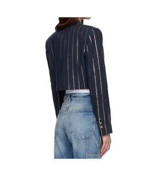 VIVIENNE WESTWOOD Cropped Double-breasted Blazer With Striped Detail - Navy