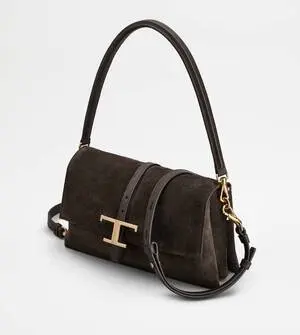 TOD'S T Timeless Mini Shoulder Bag In Suede - Brown