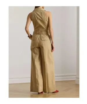 Ralph Lauren Sleeveless Lapel Neck Belted Wide-leg Jumpsuit - Beige