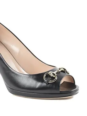 Gucci Horsebit Detail Peep-toe High Heels - Black