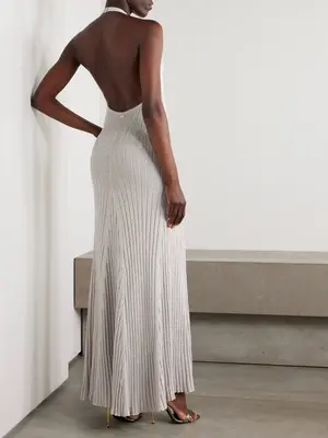TOM FORD Metallic Halterneck Ribbed Knit Maxi Dress