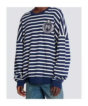 Balmain Cotton College Emblem Sweatshirt With Breton Stripes