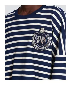 Balmain Cotton College Emblem Sweatshirt With Breton Stripes