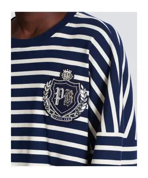 Balmain Cotton College Emblem Sweatshirt With Breton Stripes