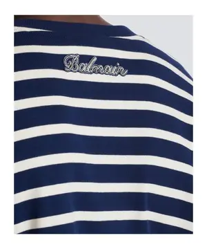 Balmain Cotton College Emblem Sweatshirt With Breton Stripes