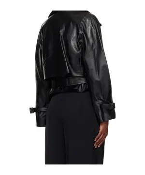 Nour Hammour Cropped Belted Leather Jacket - Black