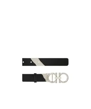 FERRAGAMO Gancini Belt - White/black