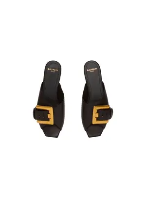 Balmain Anthem Flat Sandals With Gold Buckle - Black
