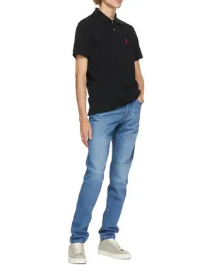 AMI Paris Logo Embroidered Short-sleeve Polo Shirt - No