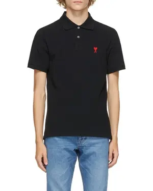 AMI Paris Logo Embroidered Short-sleeve Polo Shirt - No