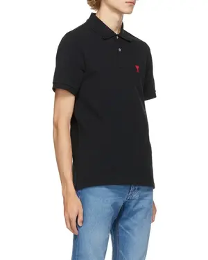 AMI Paris Logo Embroidered Short-sleeve Polo Shirt - No
