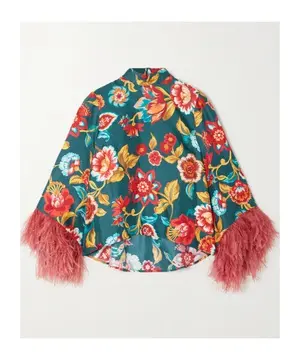 La DoubleJ Feather-trimmed Printed Cover-up