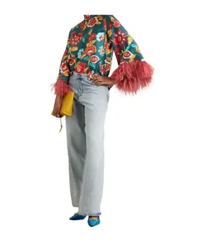 La DoubleJ Feather-trimmed Printed Cover-up