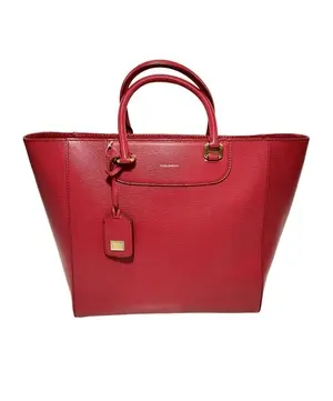 Dolce & Gabbana Textured Leather Logo Tote Bag - Red