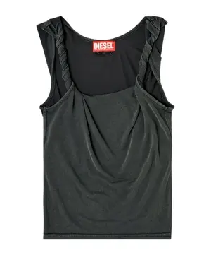 DIESEL® Ribbed Tank Top With Embroidered Logo - Gray