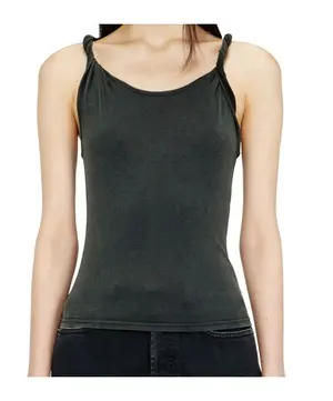 DIESEL® Ribbed Tank Top With Embroidered Logo - Gray
