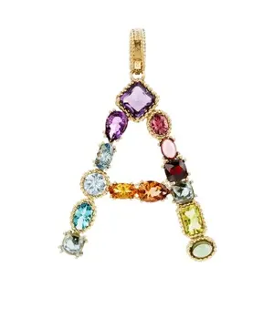 Dolce & Gabbana 18kt Yellow Gold A Initial Pendant With Multi-gemstone Embellishments - Multicolor