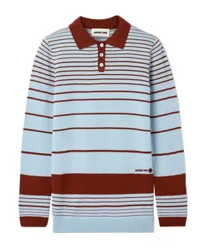 SHUSHU/TONG Striped Knitted Polo Sweater - Blue