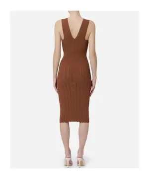 Elisabetta Franchi Sleeveless V-neck Midi Dress With Knitted Details