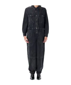 Isabel Marant Étoile Buttoned Flap-pocket Denim Jumpsuit - Black