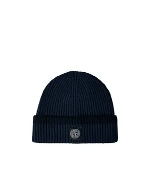 Stone Island Compass Patch Ribbed Beanie - Black