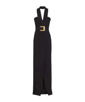 Balmain Belted Long Crepe Dress