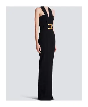 Balmain Belted Long Crepe Dress