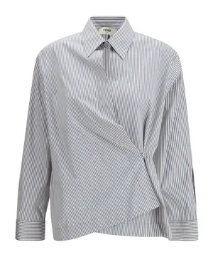 Fendi Striped Asymmetric Long-sleeve Shirt - Gray