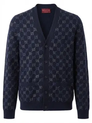 Gucci Gg Double Wool Knit V-neck Cardigan