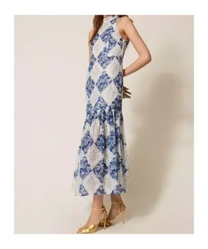 TWINSET Sleeveless Maxi Dress With Floral Print And Ruffled Hem