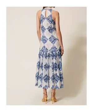 TWINSET Sleeveless Maxi Dress With Floral Print And Ruffled Hem
