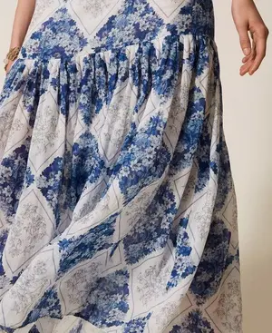 TWINSET Sleeveless Maxi Dress With Floral Print And Ruffled Hem