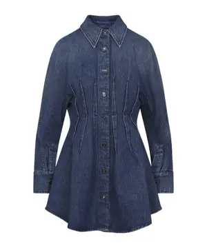 Givenchy Collared Long Sleeve Mini Denim Dress - Medium Blue