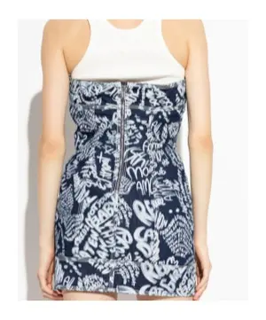 Dsquared2 Denim Graffiti Print Off-the-shoulder Mini Dress - Blue