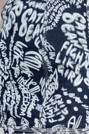 Dsquared2 Denim Graffiti Print Off-the-shoulder Mini Dress - Blue